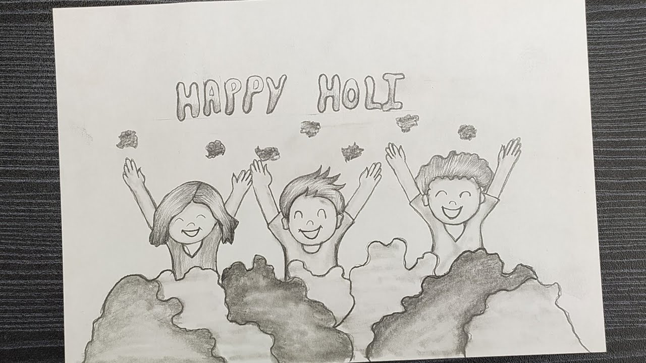 Pencil Drawing For Holi Festival || How To Draw Celebration Drawing ...