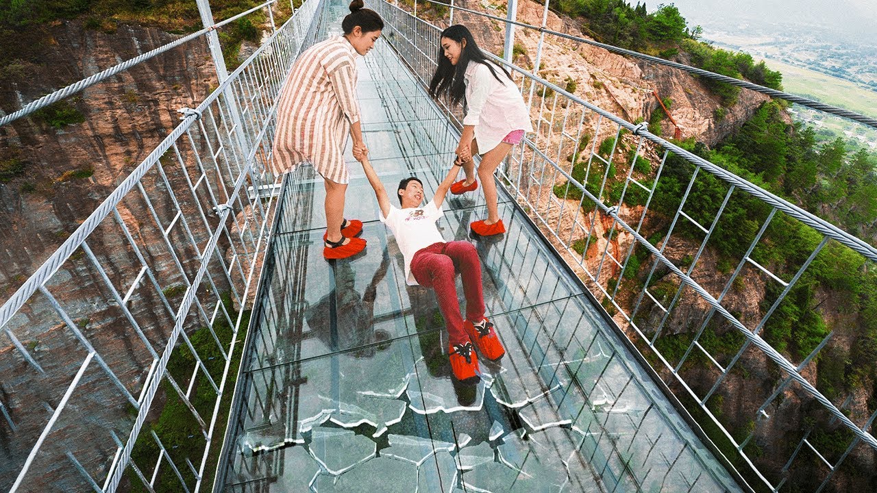 glass bridge SHATTERS at worst time.. - YouTube