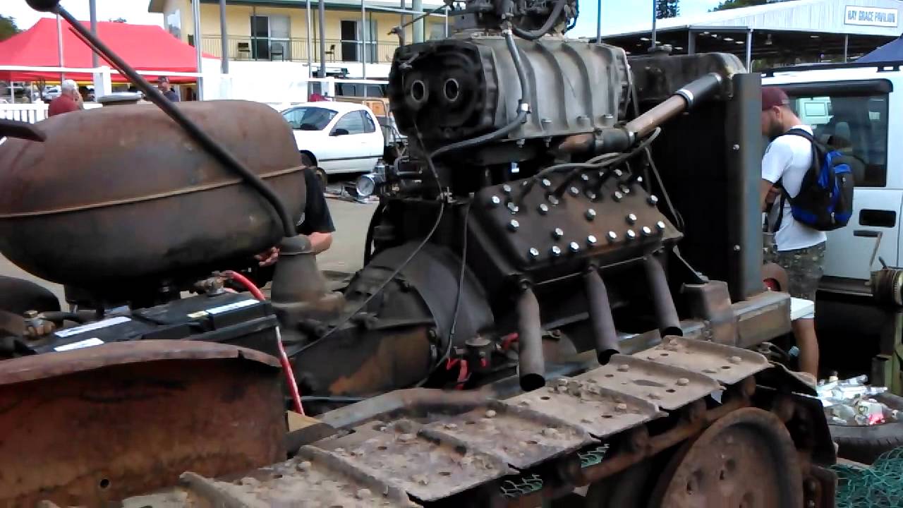Ford flat head v8 supercharged tank steampunk hotrod real - YouTube