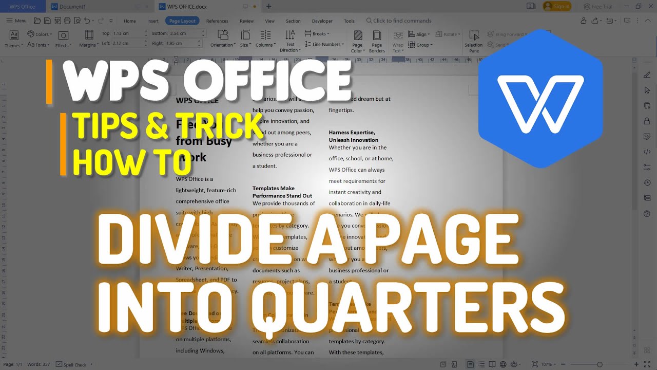 WPS Office Word How To Divide A Page Into Quarters YouTube