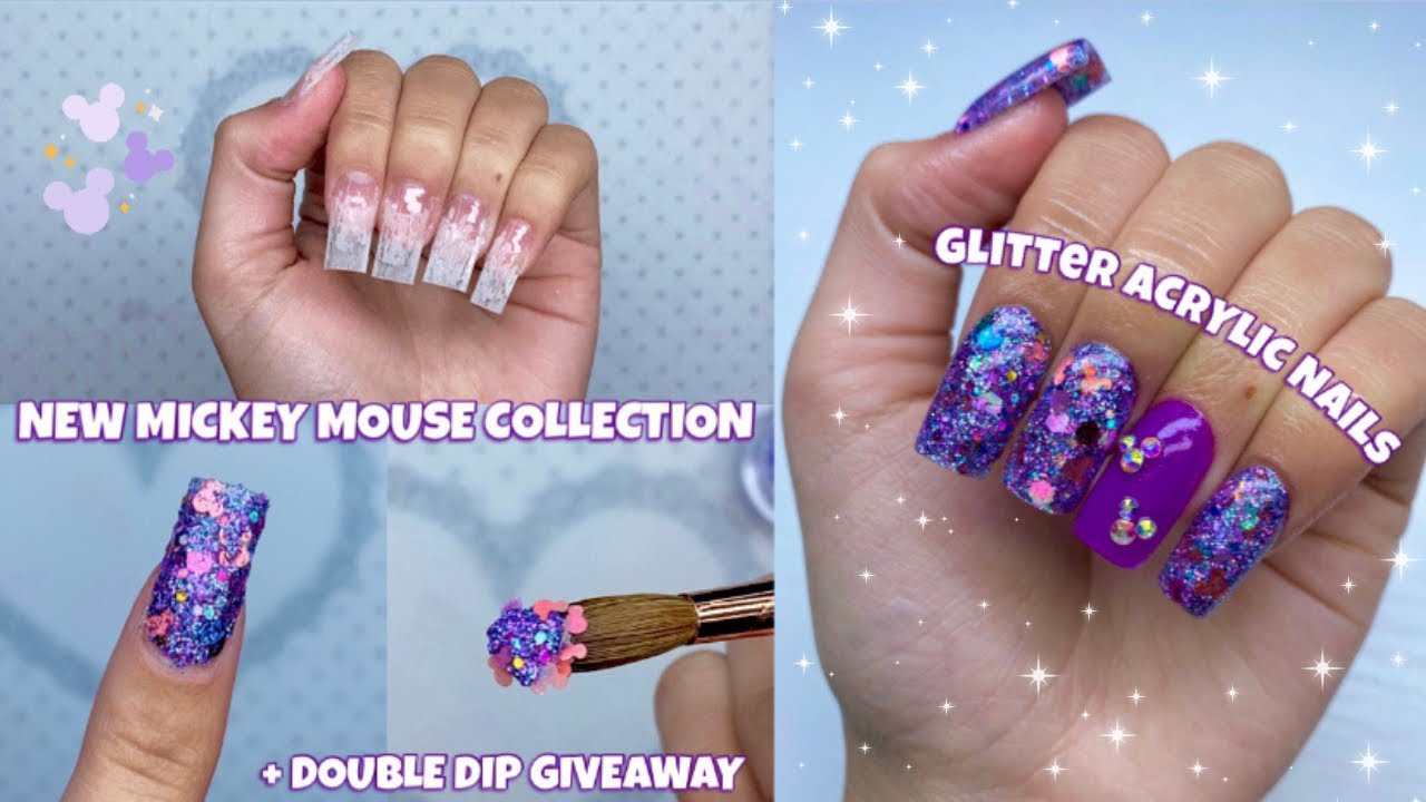 NEW MICKEY MOUSE POWDER COLLECTION | PURPLE GLITTER ACRYLIC NAILS ...