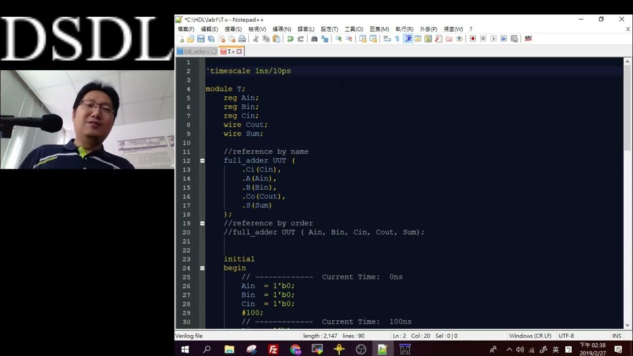 Modelsim Verilog Lab1 FullAdder - YouTube