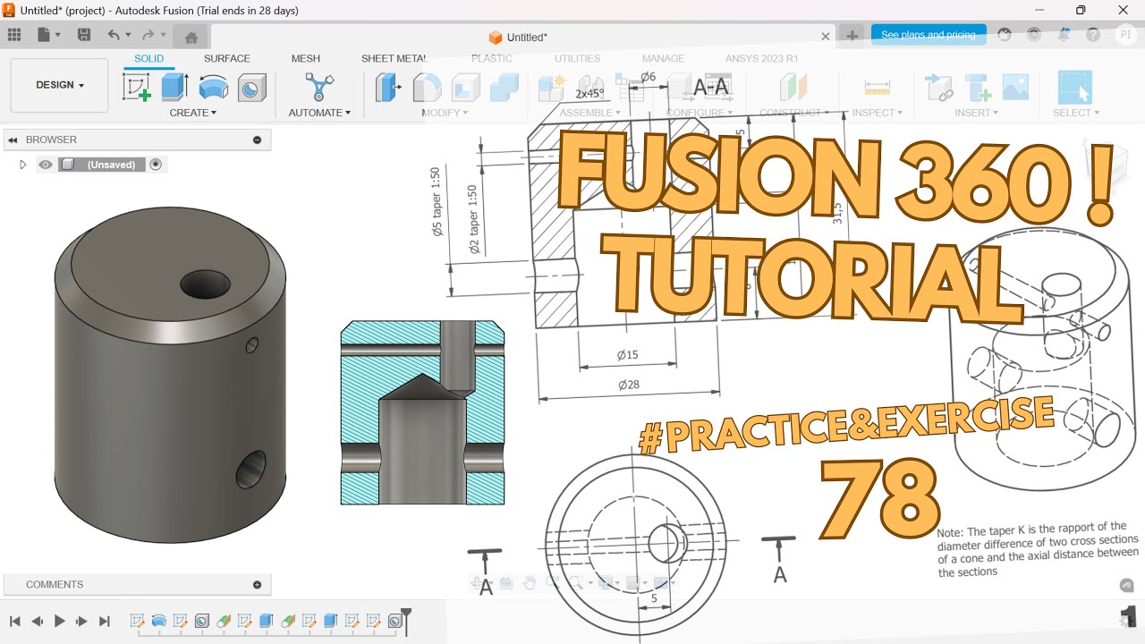 FUSION 360 DESIGN : STEP BY STEP WITH DRAWING | PRACTICE 78 - YouTube