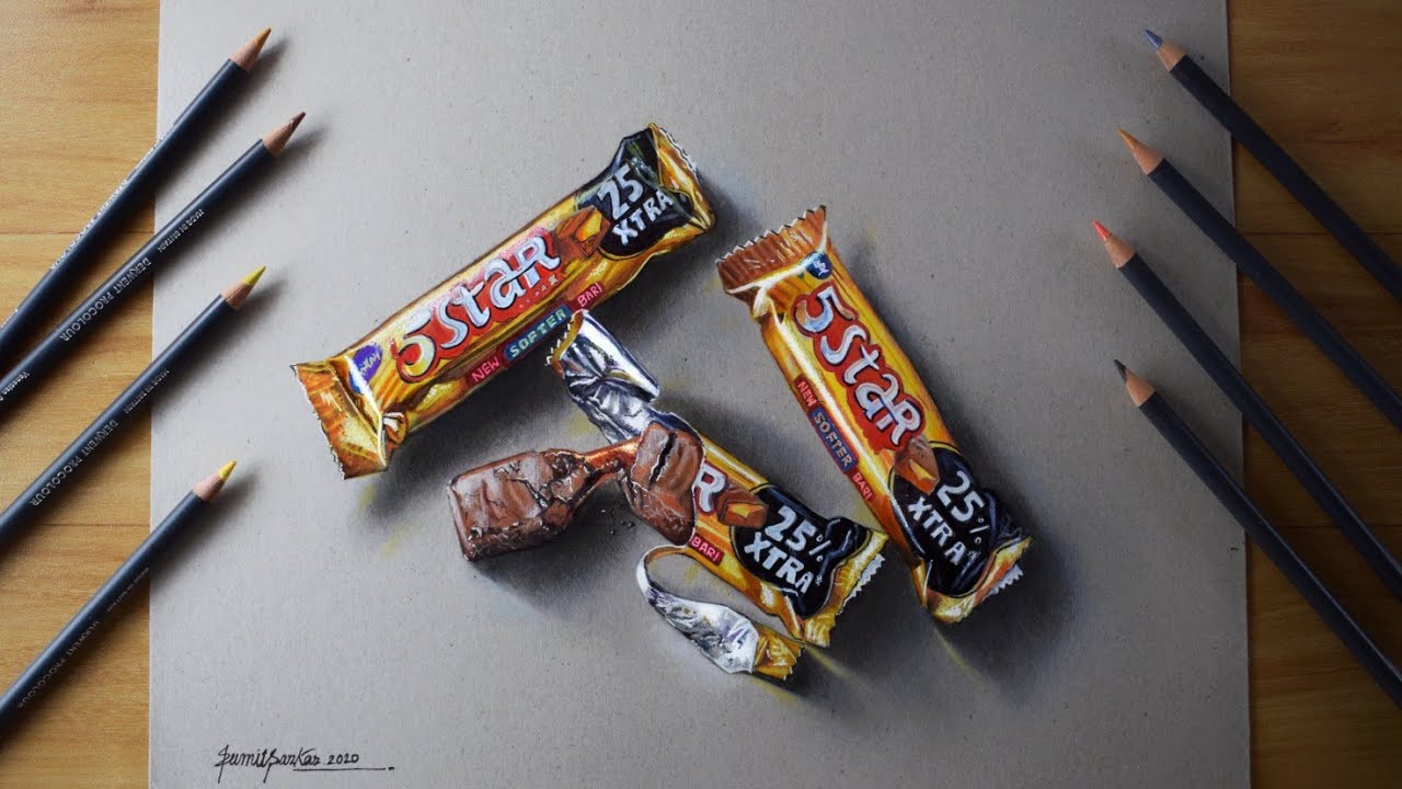 Drawing of Cadbury 5 star chocolate || 3D drawing || step by step ...
