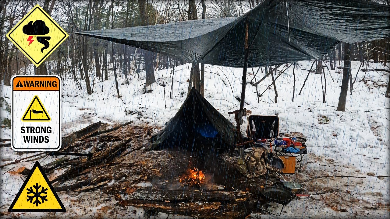 4 Days Alone Camping in Freezing Rain, High Winds & EXTREME CONDITIONS ...