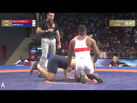 1/4 FS - 97 kg: R. SALAS PEREZ (CUB) df. R. BAKIROV (AZE), 3-1