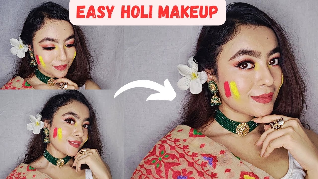 Easy বসন্ত / HOLI Makeup Tutorial 😍 | Affordable Holi Makeup | Sanjukta ...