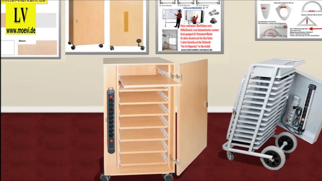 Videos Schulmöbel, PC-Wagen, Computerwagen, EDV-Wagen, - YouTube