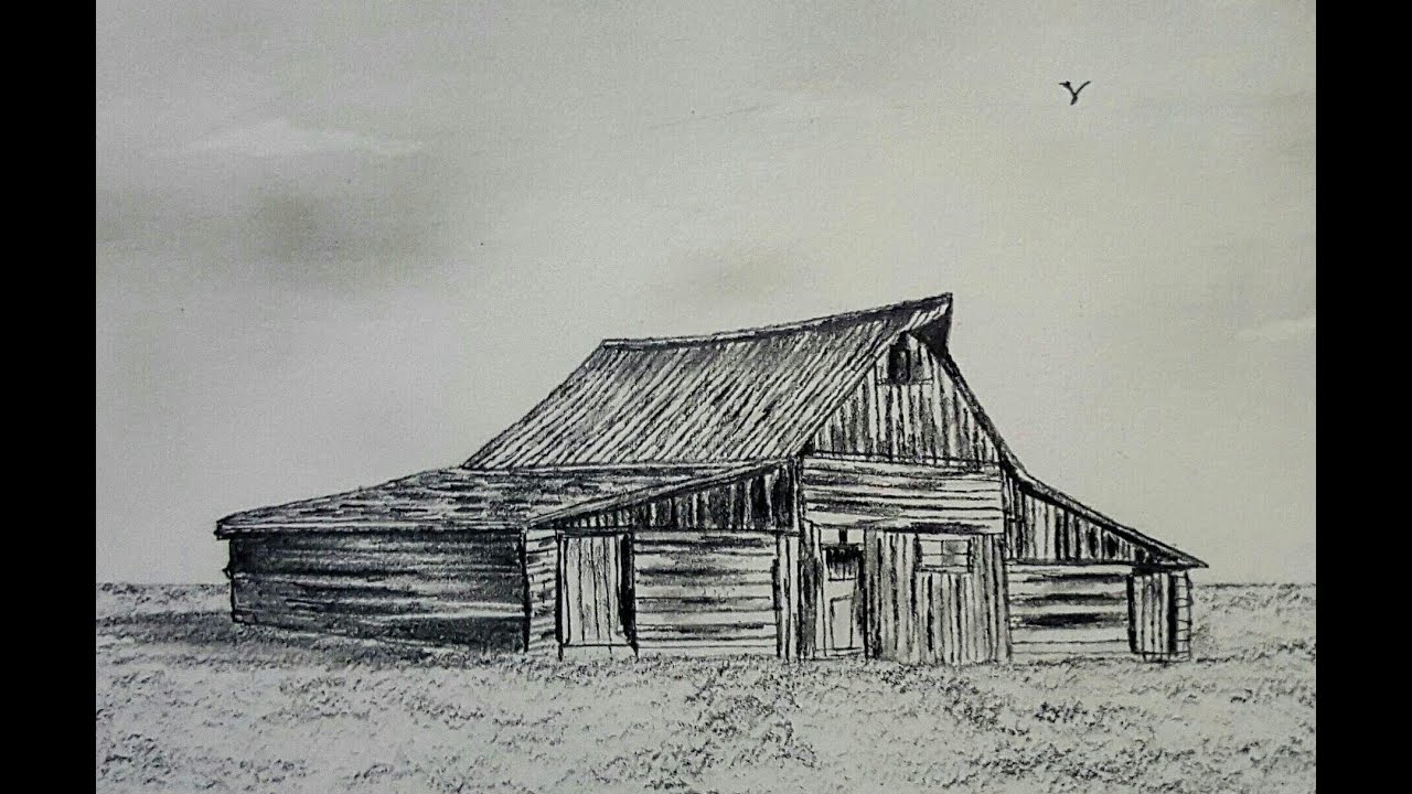 How to draw an Old barn/landscape using pencils - YouTube