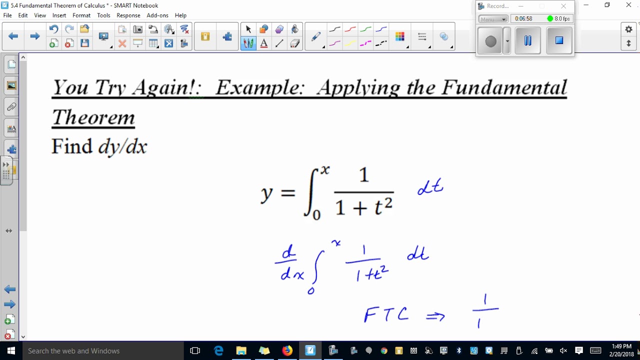 Calc 5 4 Part 1 Fundamental Theorem of Calculus - YouTube