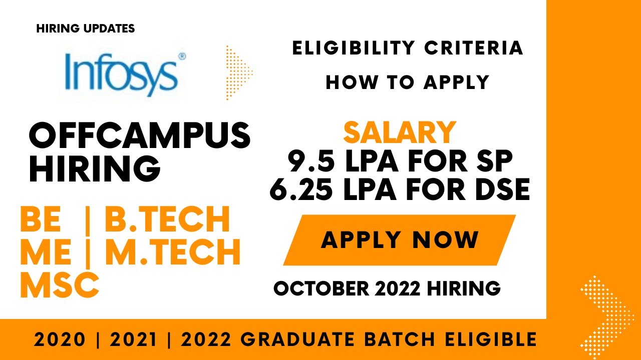 Infosys Off Campus Drive 2022 2020 Batch For Se Dse And Sp Role Youtube