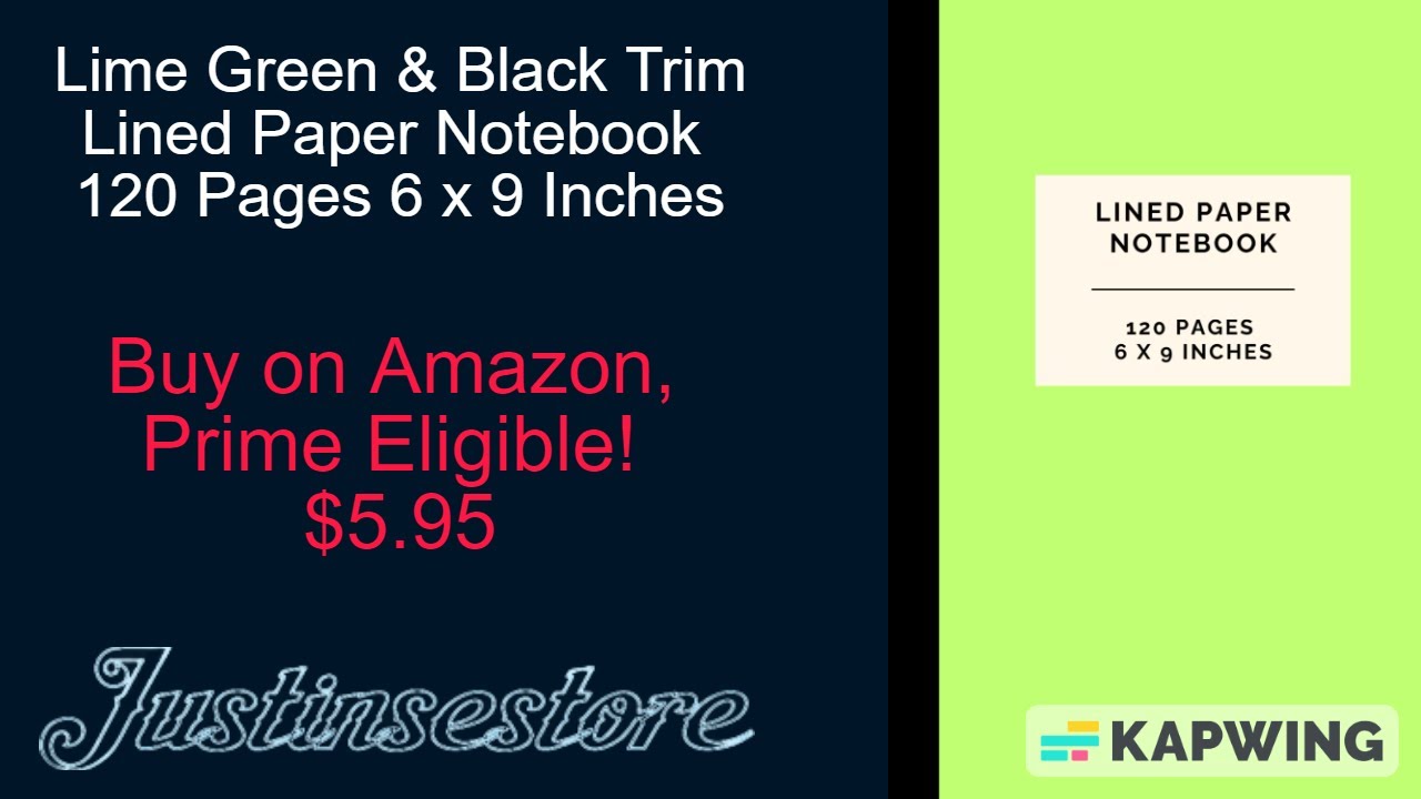 Lime Green & Black Trim Lined Paper Notebook 120 Pages 6 x 9 Inches ...
