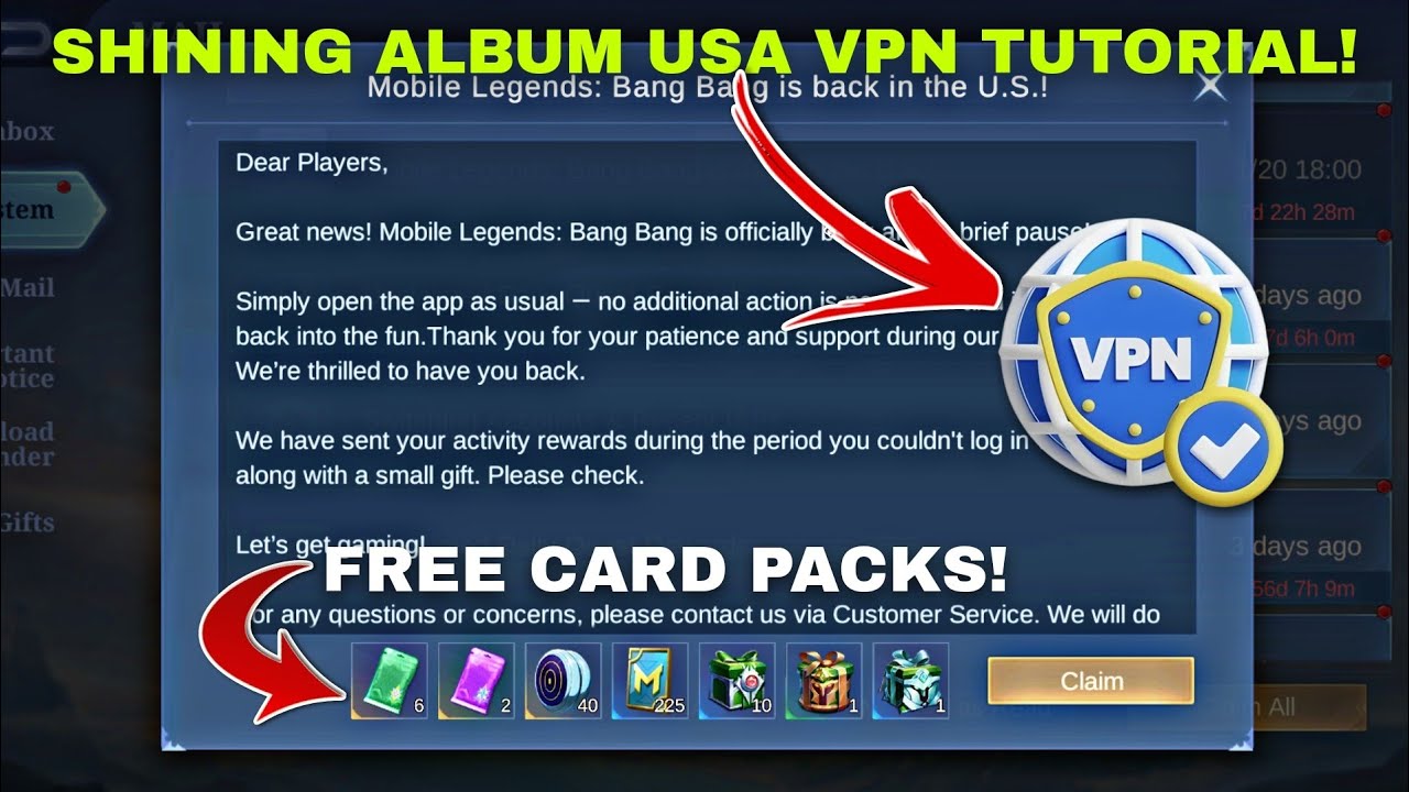 US VPN TUTORIAL FREE SHINING DRAW! SHINING ALBUM FREE EPIC SKIN MLBB ...