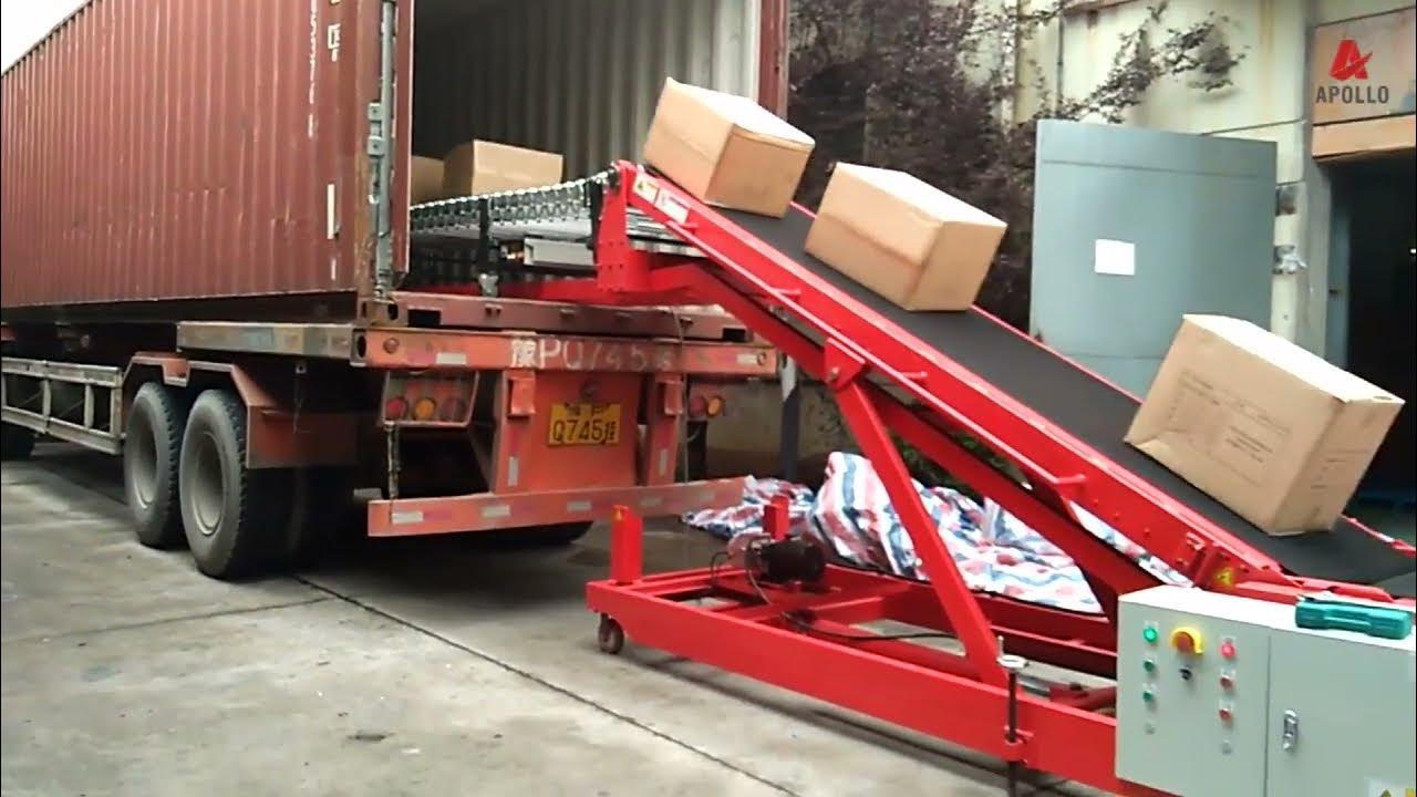 Carton Loading Conveyor for 20'ft container - YouTube