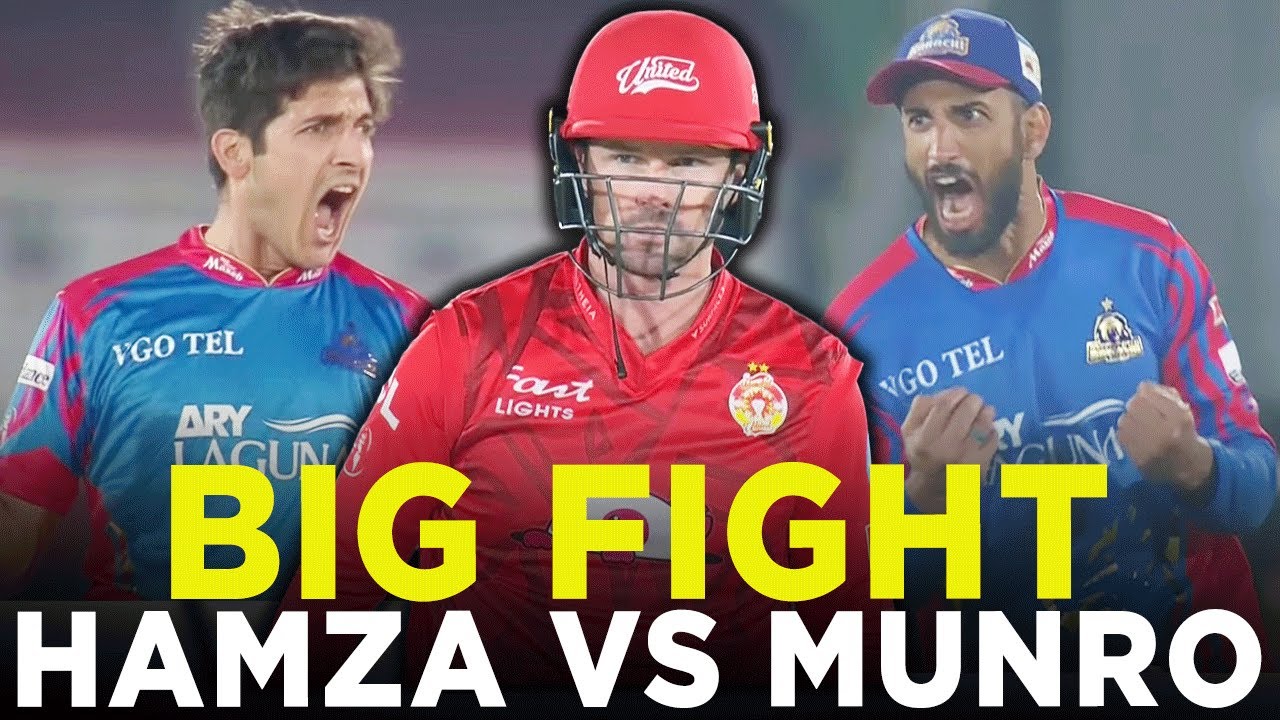 PSL 9 | Big Fight | Mir Hamza vs Colin Munro | Islamabad United vs Karachi Kings | Match 24 ...