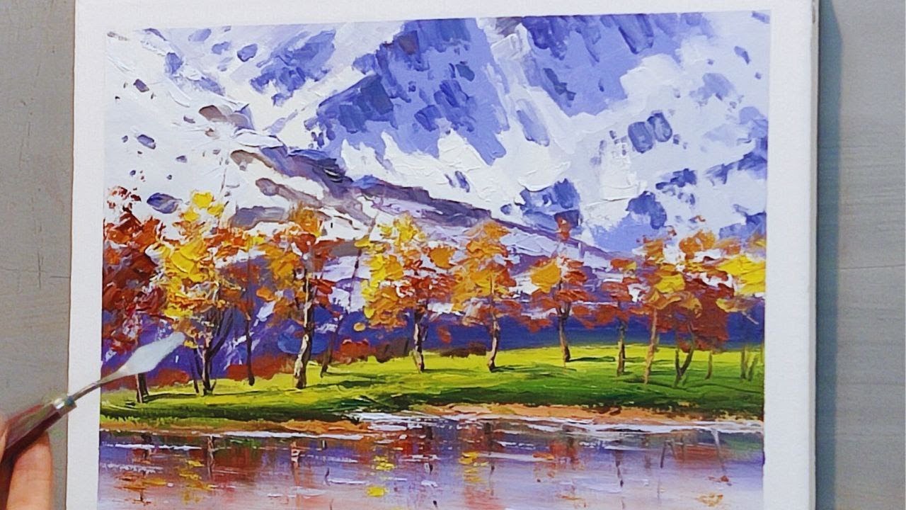How to Draw Autumn Mountain Scenery | Oil Painting with Knife Technique ...