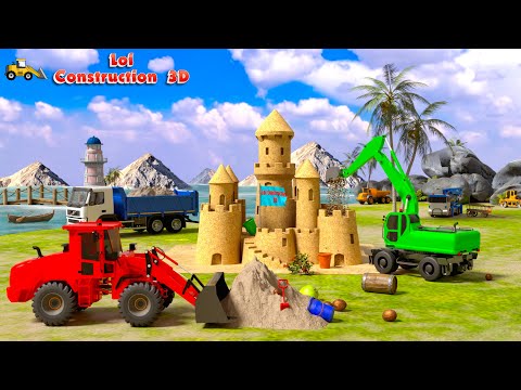 Building a Giant Sand Castle with Excavators & Cement Mixers | 3D Animation
