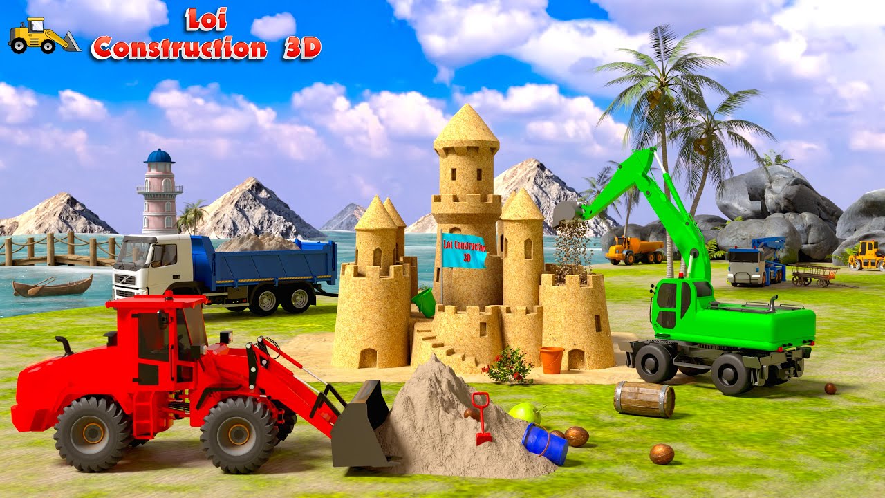Building a Giant Sand Castle with Excavators & Cement Mixers | 3D ...