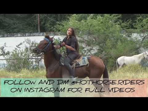 Cruel horse riding by woman 