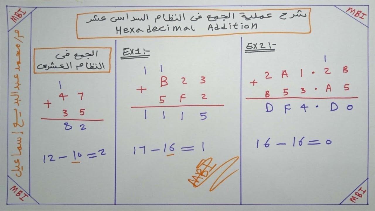 شرح عملية الجمع فى النظام السداسى عشر Hexadecimal Addition - YouTube