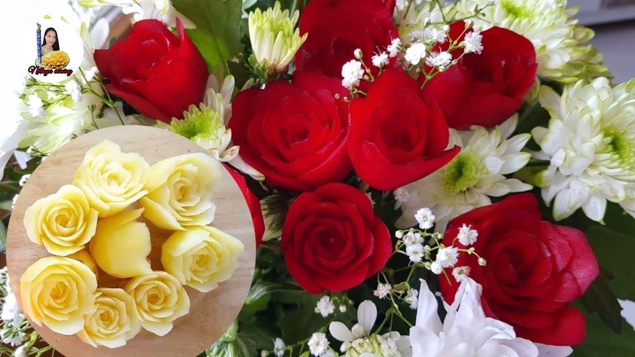 Carved roses from potatoes | fruit carving | roses carving | แกะสลัก ...