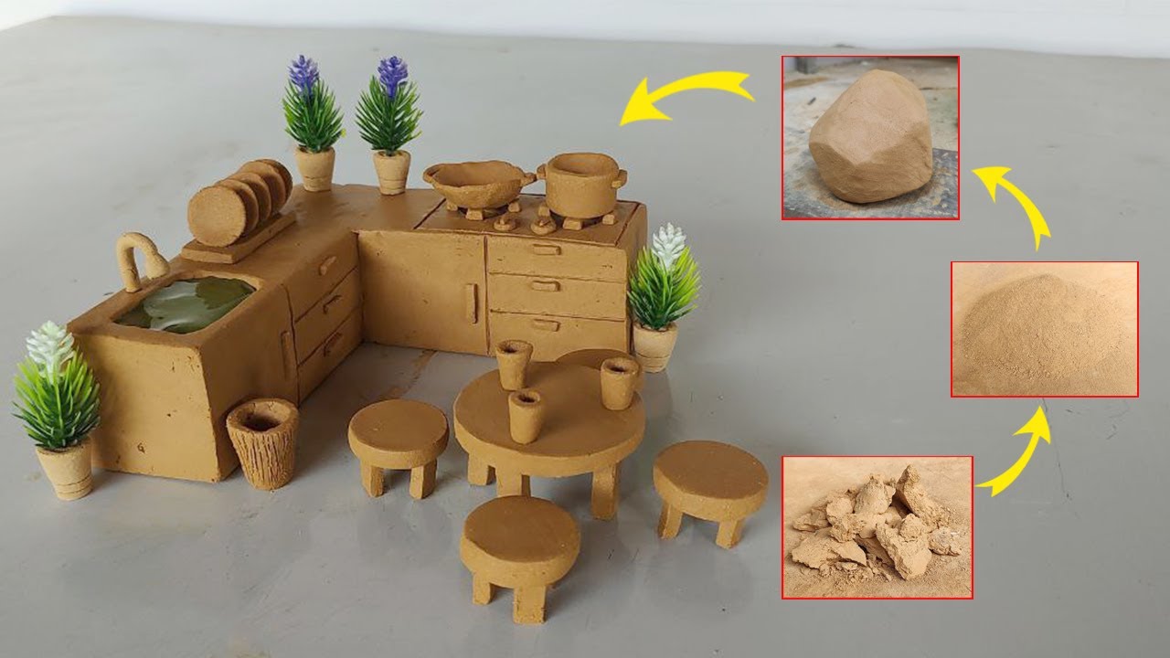 I making miniature clay kitchen - YouTube