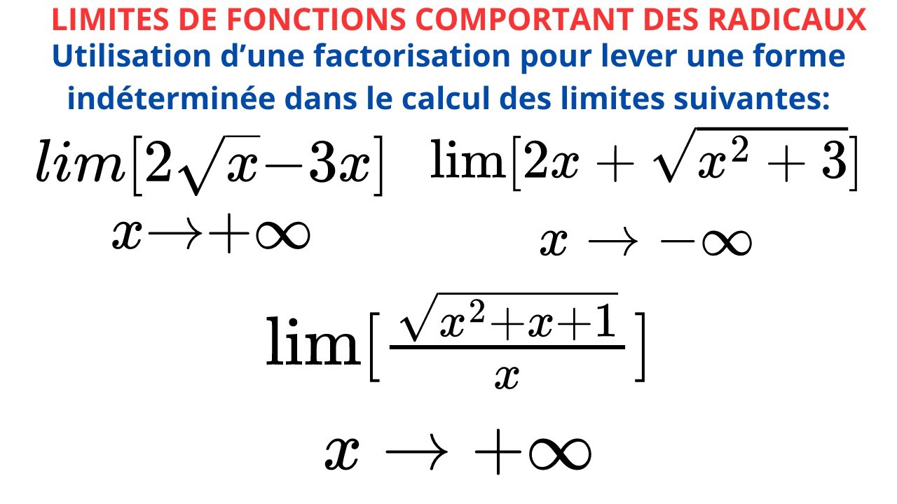LIMITES DE FONCTIONS RACINES CARREES ET FORMES INDETERMINEES - YouTube