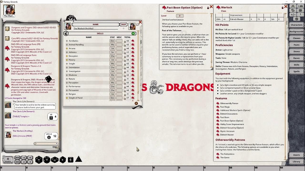FGU Character Creation | 5e | Warlock Class - Optional Features | Fantasy Grounds Unity - YouTube