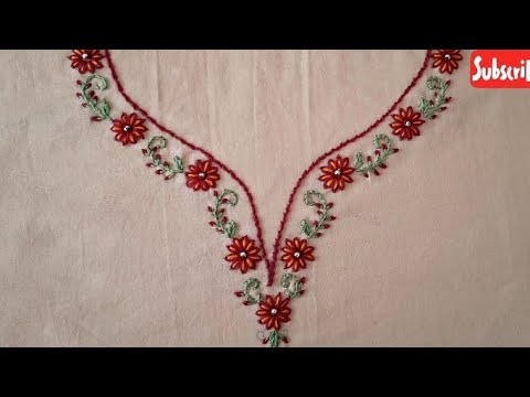 Beautiful and easy neck design hand embroidery - YouTube