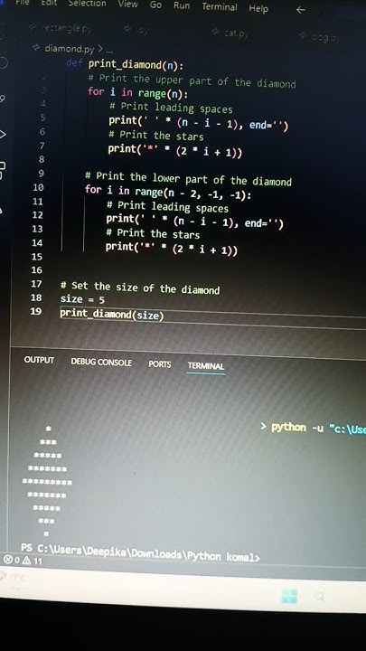 #Python Programming of Diamond shape🥰🥰 - YouTube