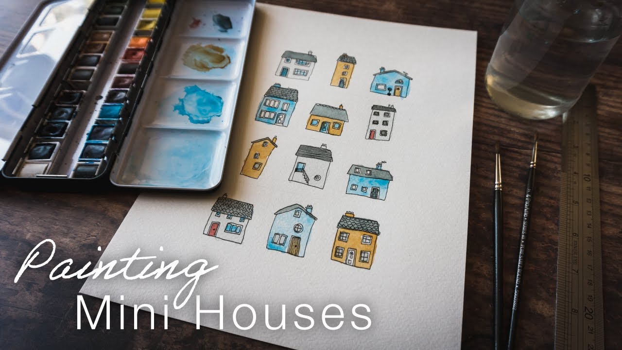 Watercolour and Pen | Painting Mini Houses - YouTube