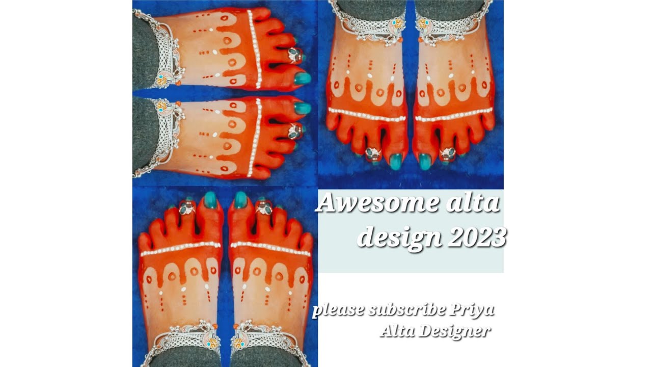 Awesome alta design on feet || 😎 अलता डिजाइन || Awesome alta design ...