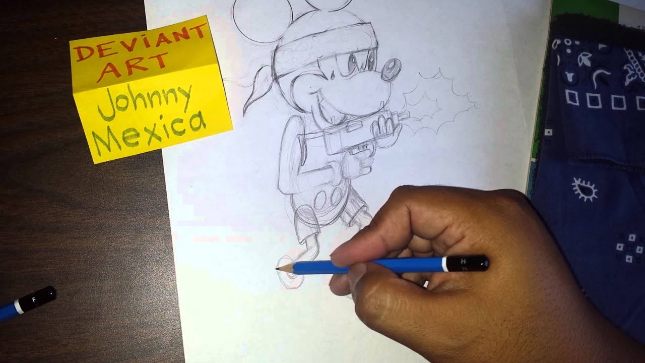 Drawing a Gangsta Mickey Mouse with uzi tattoo art - YouTube