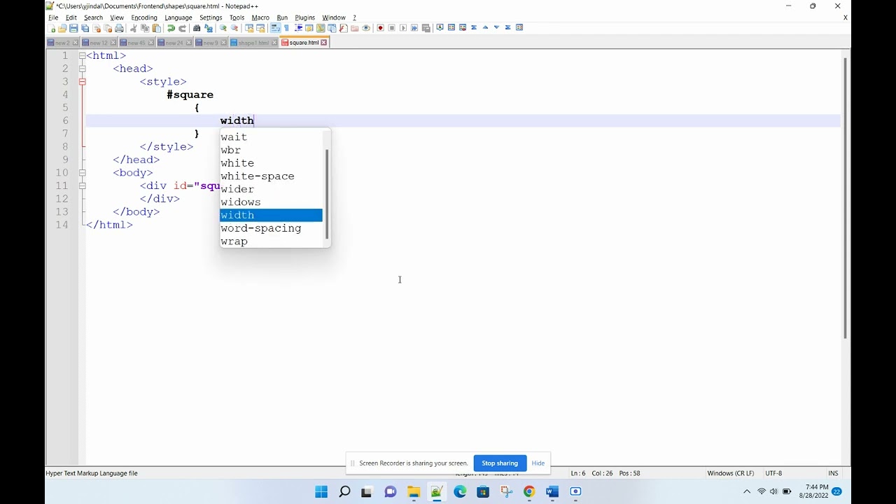 Create Square Shape Using Html And Css Learn Frontend Shorts Youtube