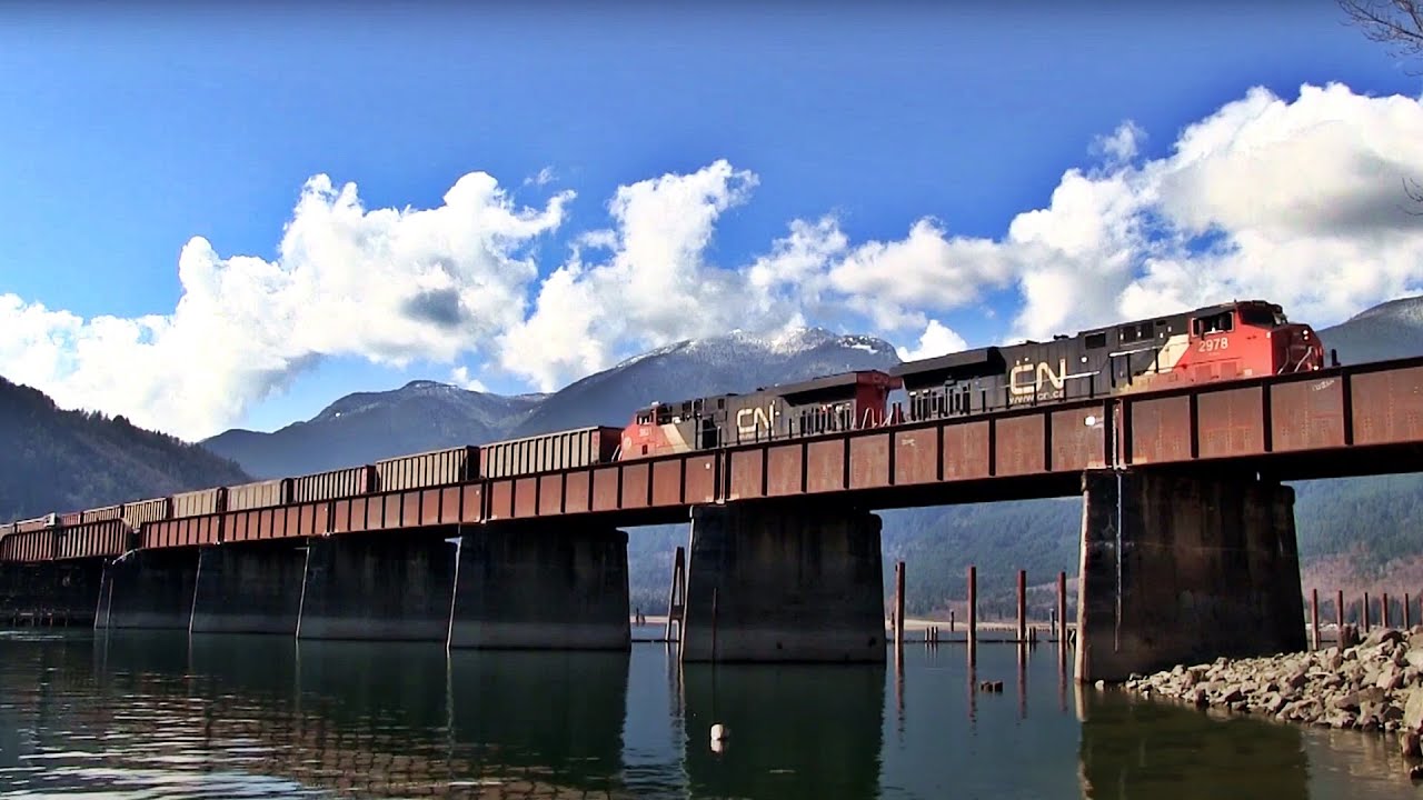 Afternoon Rush Hour of Trains over the Harrison River Bridge, British ...