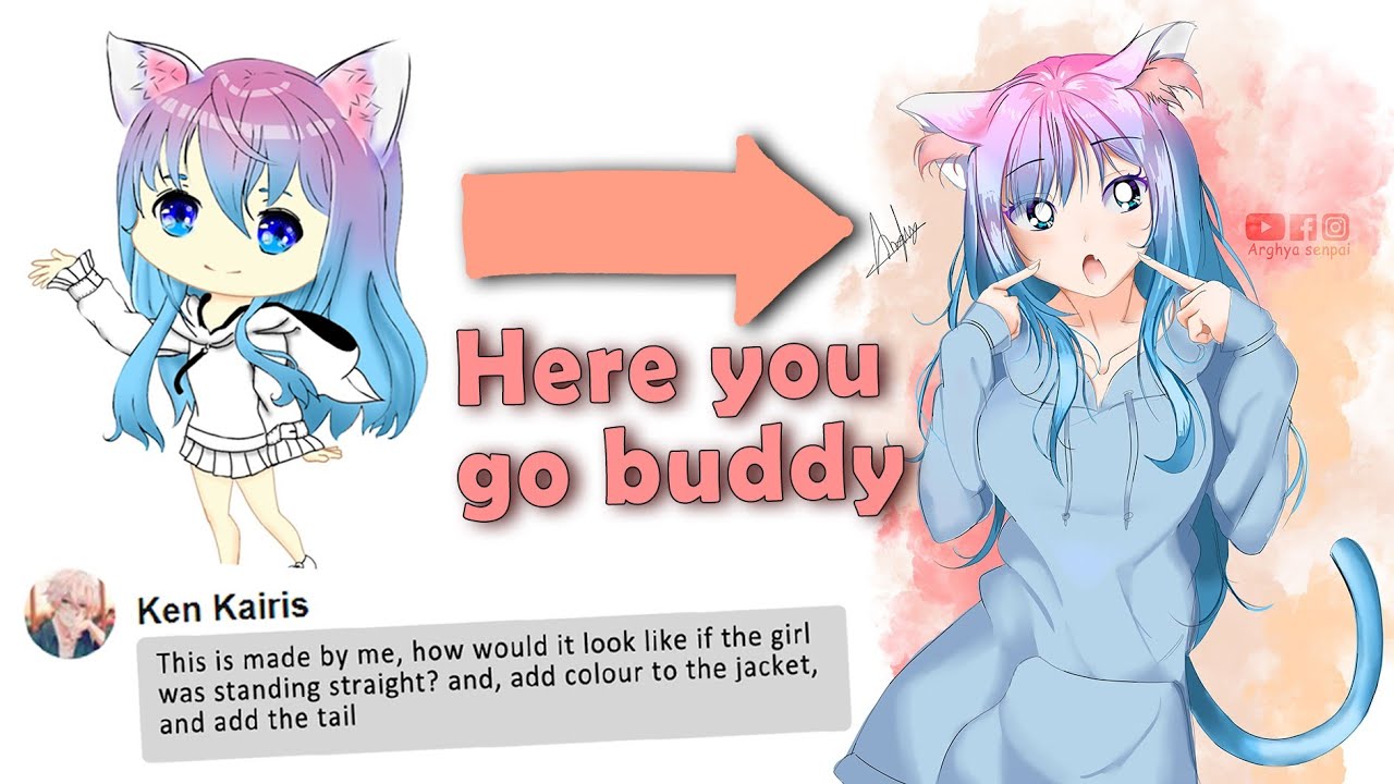 Cat girl transformation || Redrawing my fan's OC! - YouTube