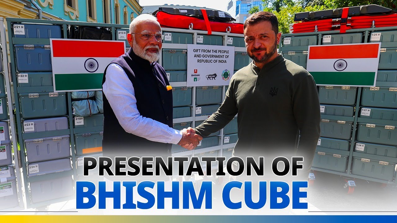 LIVE: PM Modi and President Zelenskyy during presentation of BHISHM cube - YouTube