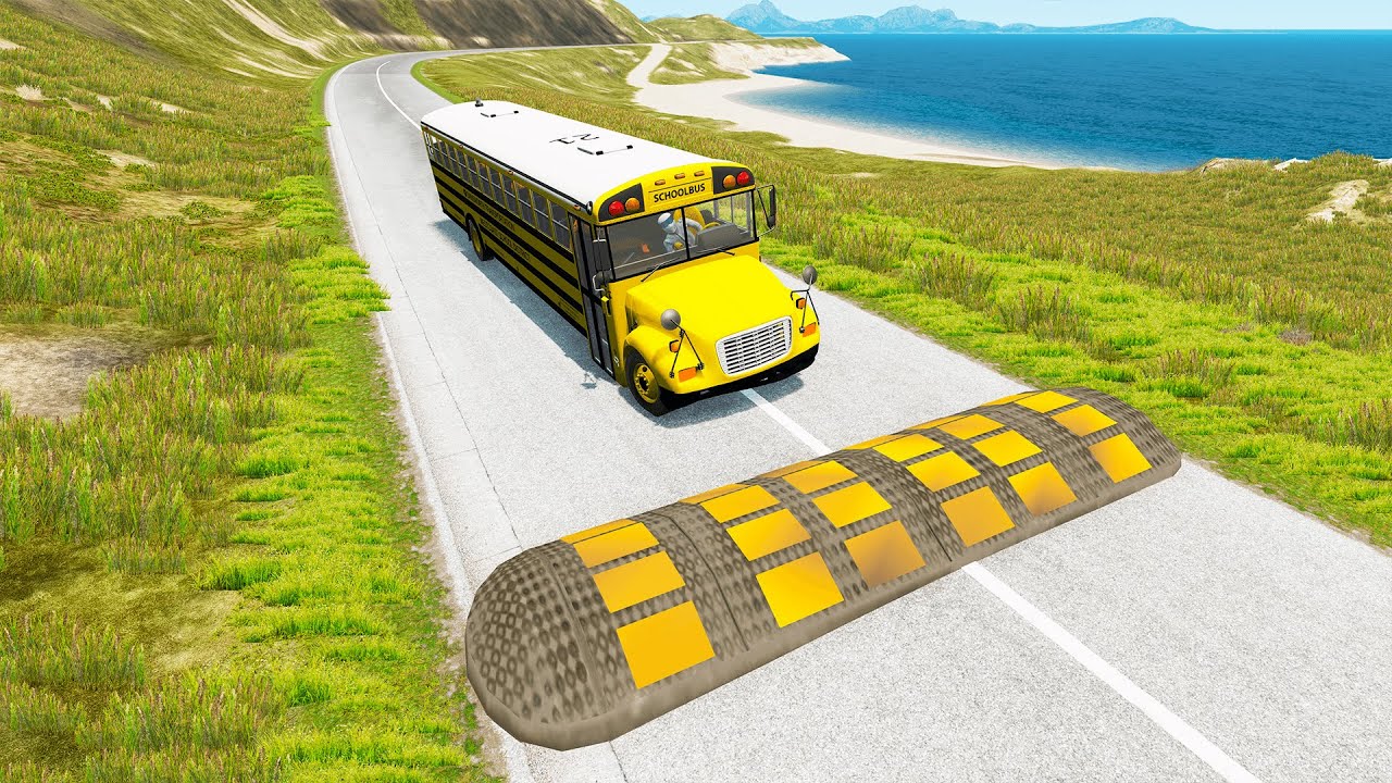 School Bus vs Massive Speed Bumps - YouTube