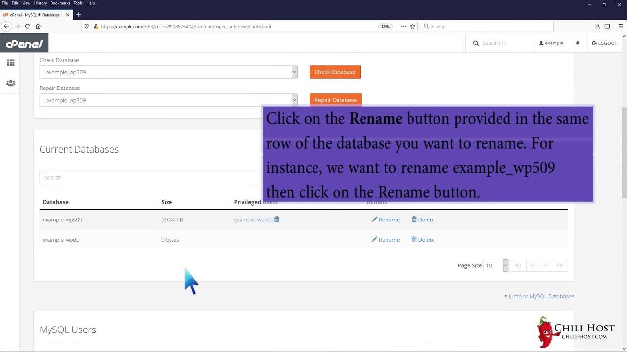 How to rename a database in cPanel - YouTube
