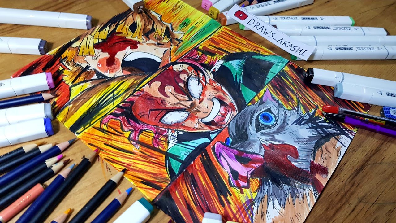 SPEED DRAWING: Zenitsu, Tanjiro and Inosuke in rage moment (kimetsu no ...