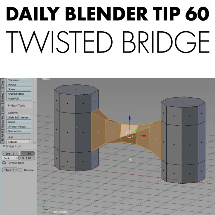 Daily Blender Tip 60 - Twisted Bridge With LoopTools Add-On - YouTube