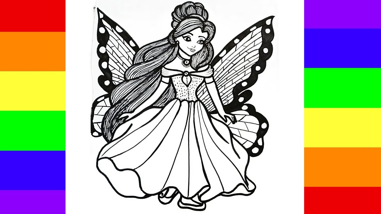 Fairy#4 with coloring and painting for kids | Make drawing of a fairy ...
