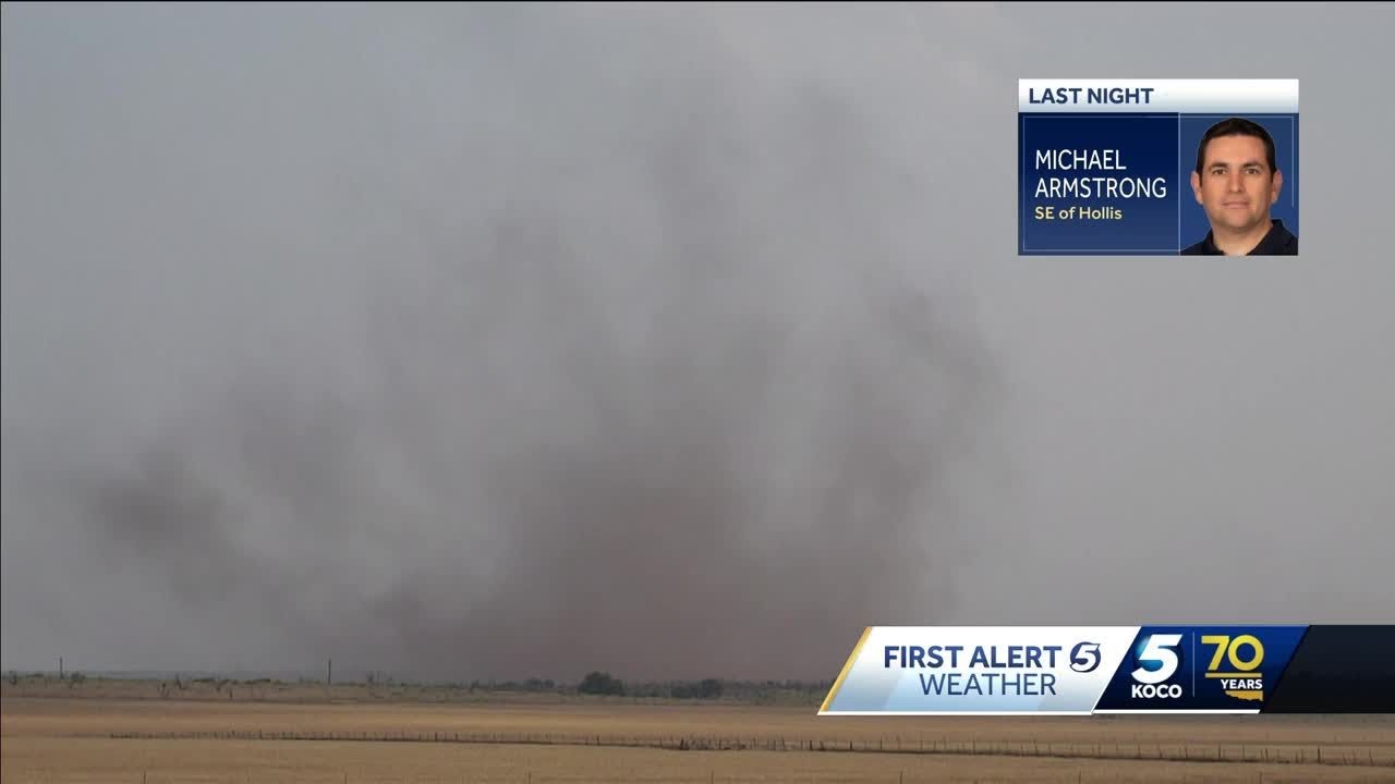 "Gustnado" on the ground southeast of Hollis - YouTube