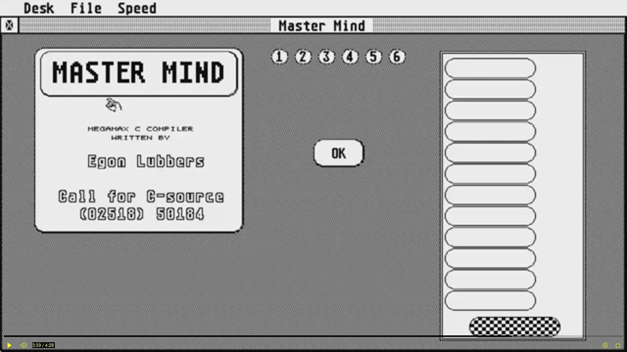 ATARI ST Master Mind MASTERMIND By Egon Lubbers In 1986 - YouTube