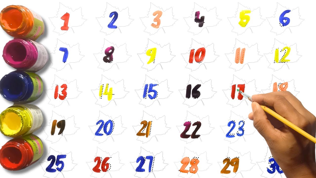 Learning to write numbers from one to thirty with different colors for ...