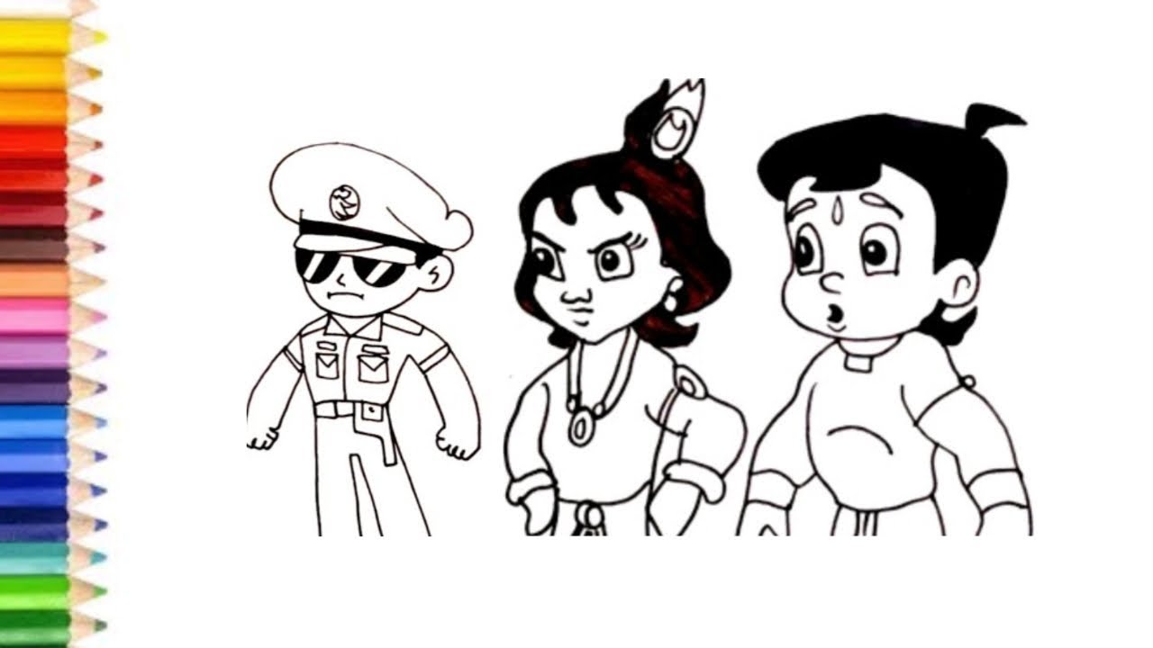 How to draw little Singham, Chhota Bheem and Krishna | 💙 💚 colourful ...