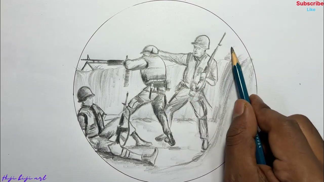 Battle ground soldiers drawing for beginners/ firing weapons soldiers ...