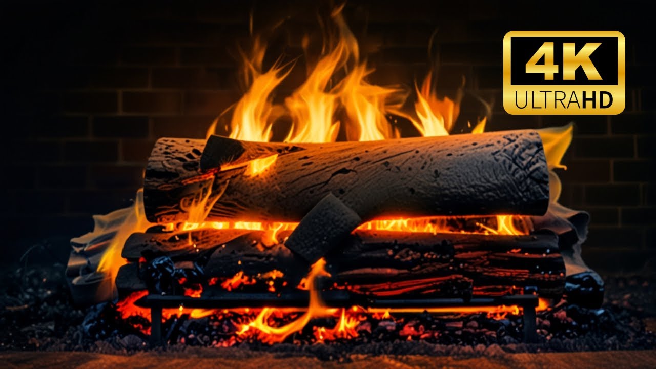🔥 COZY FIREPLACE 4K. Realistic Fireplace with Golden Flames & Burning ...