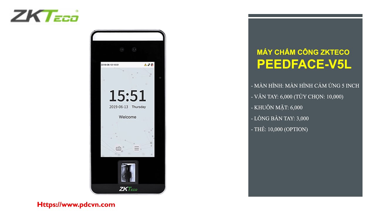 Máy chấm công ZKteco SpeedFace-V5L - YouTube