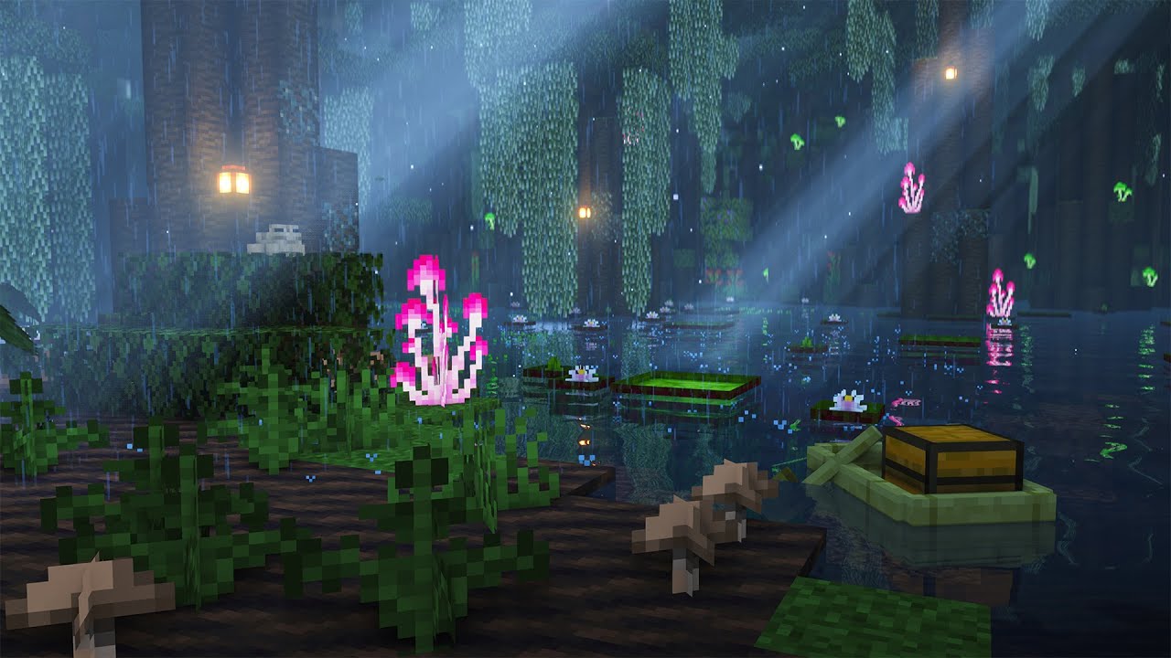 Relaxing Rainy Minecraft Swamp 🐸 | Minecraft Music + Rain to relax ...
